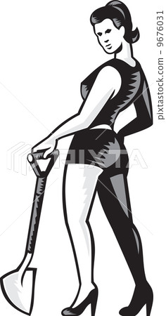 Pin-up Girl With Shovel Spade Retro - Stock Illustration [9676031] - PIXTA