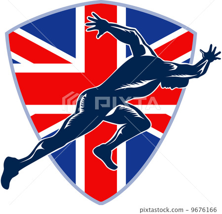 Runner Sprinter Start British Flag Shield - Stock Illustration [9676166 ...