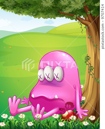 A tired pink monster beside a tree - Stock Illustration [9707414] - PIXTA