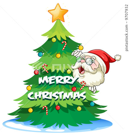 Santa hiding at the back of the christmas tree - Stock Illustration ...