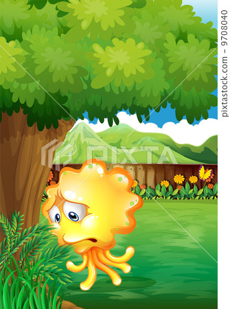 A sad yellow monster under the tree - Stock Illustration [9708040] - PIXTA