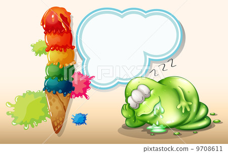A tired monster sleeping near the giant icecream - Stock Illustration ...