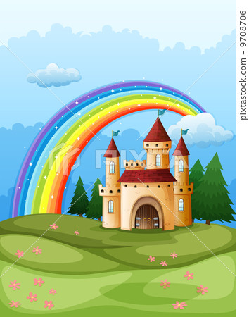 A castle at the hilltop with a rainbow - Stock Illustration [9708706 ...
