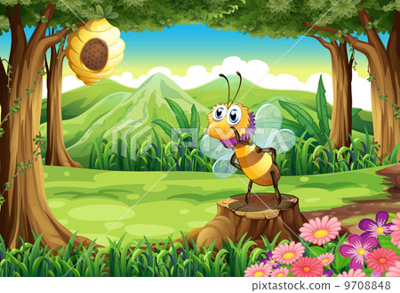 A bee and a beehive at the forest - Stock Illustration [9708848] - PIXTA
