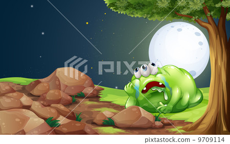 A tired monster resting under the tree in the... - Stock Illustration ...