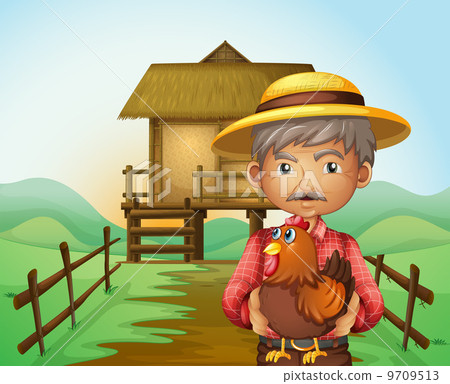 An old man with a rooster - Stock Illustration [9709513] - PIXTA