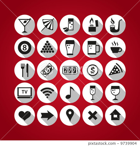 White bar icons set on red background - Stock Illustration [9739904 ...