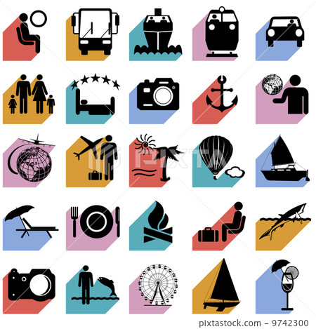 Collection flat icons with long shadow. Travel...-插圖素材 [9742300] - PIXTA圖庫