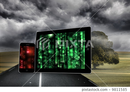Composite image of matrix on tablet and... - Stock Illustration ...