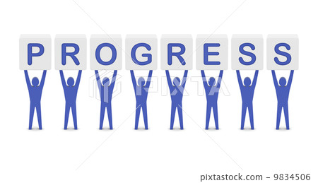 Men holding the word progress. Concept 3D... - Stock Illustration ...