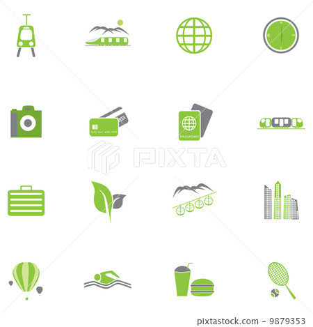 Set of green travel icons Vector Illustration. - Stock Illustration ...