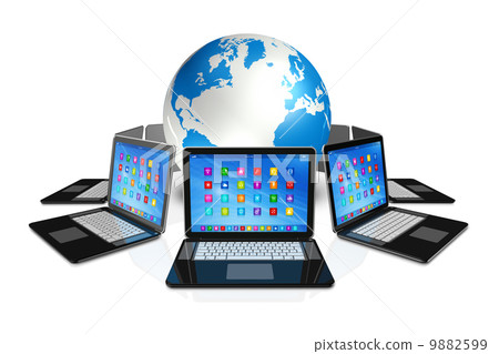 Laptop Computers around World Globe - Stock Illustration [9882599] - PIXTA