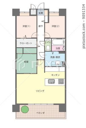 3LDK apartment plan - Stock Illustration [9891334] - PIXTA