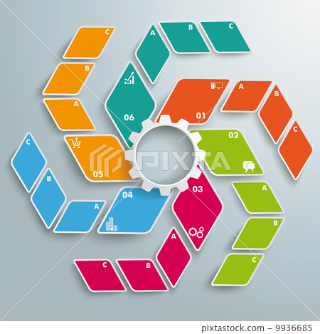 Colored Rhombus Fan White Gear 6 Options ABC PiAd - Stock Illustration ...