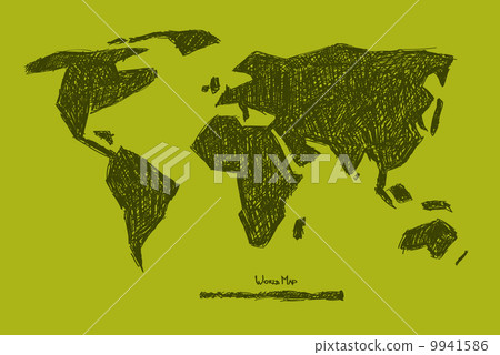 Vector World Map Illustration on Green Background - Stock Illustration ...