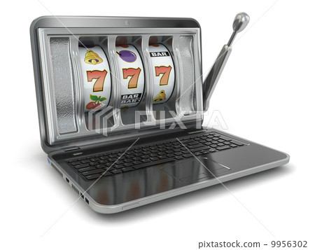 Online gambling concept. Laptop slot machine - Stock Illustration ...