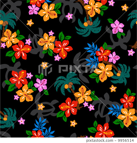 Hibiscus and sea turtle - Stock Illustration [9956514] - PIXTA
