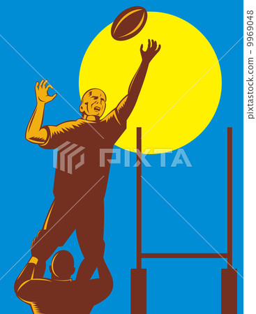 rugby player catching the ball lineout throw - Stock Illustration ...