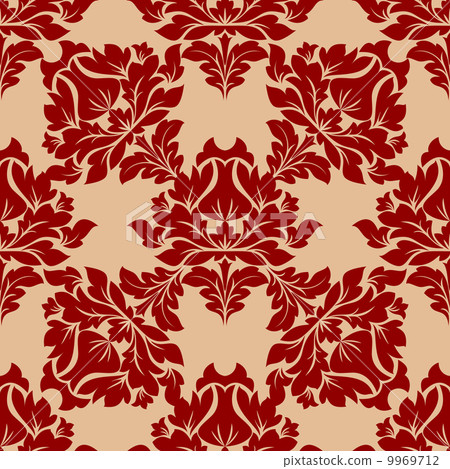 Damask style floral pattern in red - Stock Illustration [9969712] - PIXTA