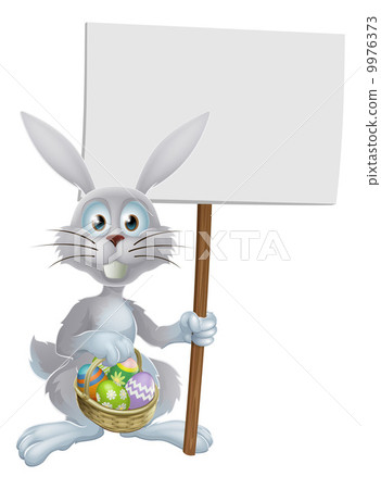 White Easter rabbit holding sign - Stock Illustration [9976373] - PIXTA
