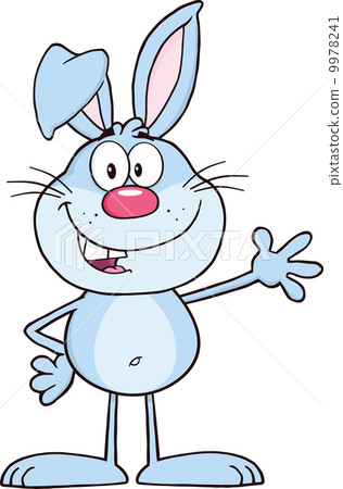 Smiling Blue Rabbit Cartoon Character Waving... - Stock Illustration ...