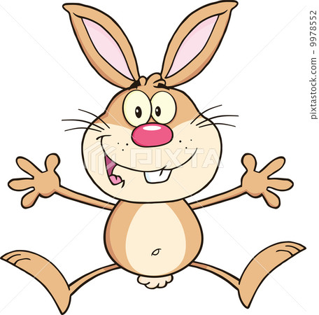 Happy Rabbit Cartoon Character Jumping - Stock Illustration [9978552 ...