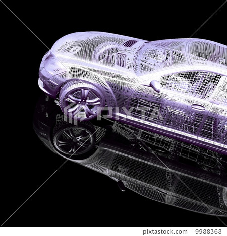 framework of model car on black background - Stock Illustration ...