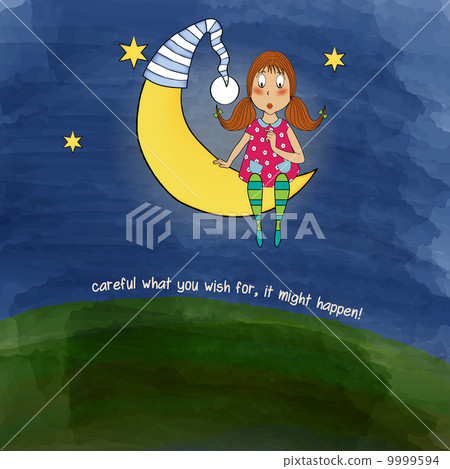 young pretty girl sitting down on a moon - Stock Illustration [9999594 ...