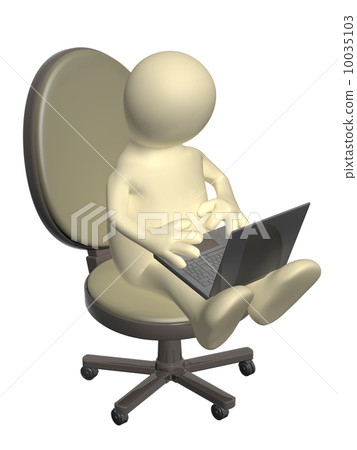3d puppet, sitting with a laptop - Stock Illustration [10035103] - PIXTA