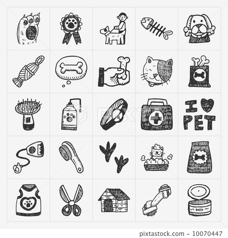 doodle pet icons set - Stock Illustration [10070447] - PIXTA