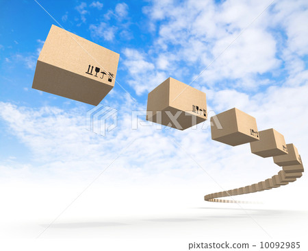 Stream of flying cardboard boxes above blue... - Stock Illustration ...