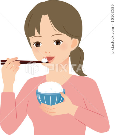 A young woman eating white rice - Stock Illustration [10108589] - PIXTA