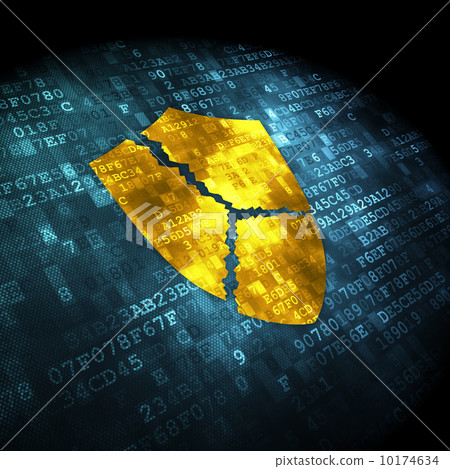 Protection concept: Broken Shield on digital... - Stock Illustration ...