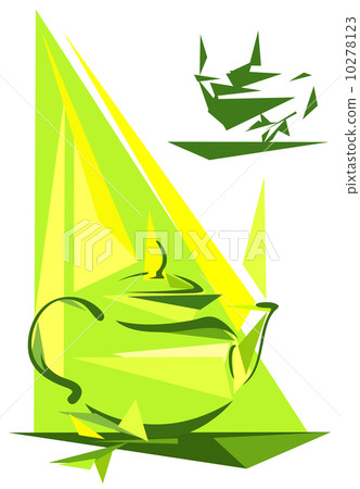 green tea - abstract teapot with fresh leaves... - Stock Illustration ...