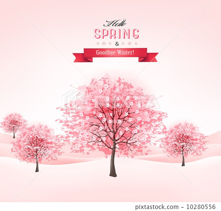 Spring background with blossoming sakura trees.... - Stock Illustration ...