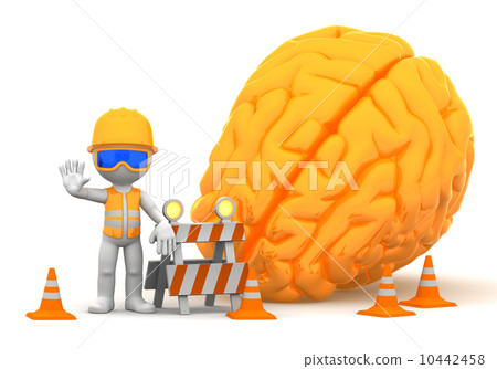 3d builder with big orange brain on background.... - Stock Illustration ...