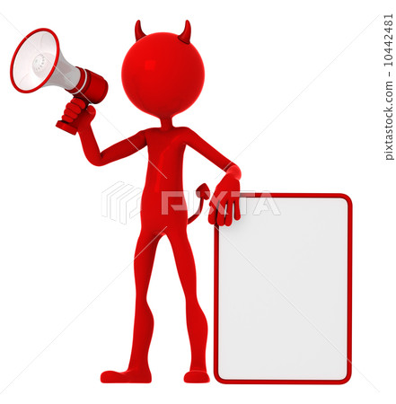 Devil holding a blank sign and shouting through... - Stock Illustration ...