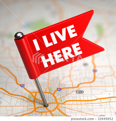 I Live Here - Small Flag on a Map Background. - Stock Illustration ...