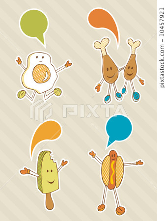 Colourful food cartoons with dialogue balloon. - Stock Illustration ...