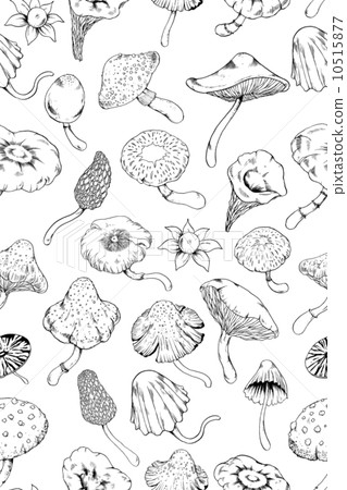 Seamless pattern · fungi listing (line drawing... - Stock Illustration ...