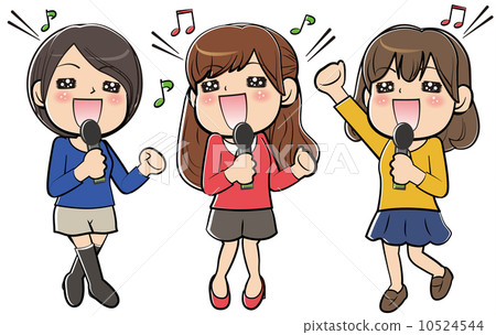 Three women enjoying karaoke - Stock Illustration [10524544] - PIXTA