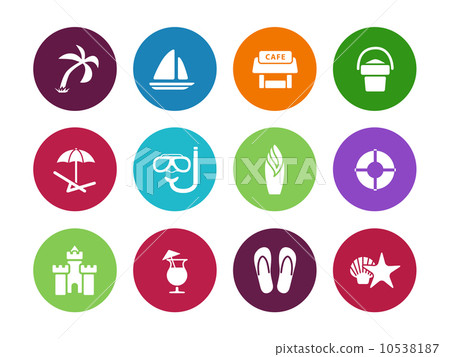 Beach circle icons on white background. - Stock Illustration [10538187 ...
