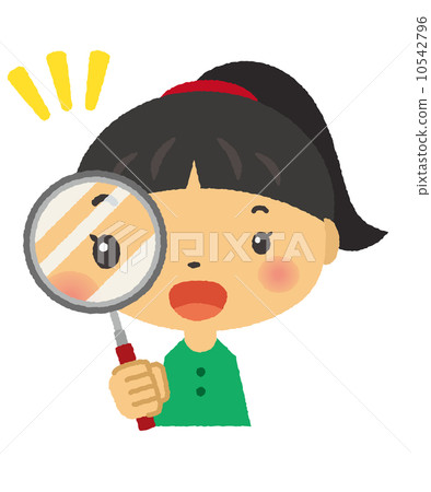 Enlarged girl seeking magnifying glass girl - Stock Illustration ...
