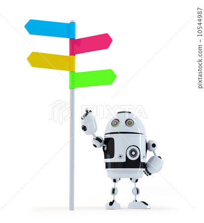 Robot pointing at road sign - Stock Illustration [10544987] - PIXTA