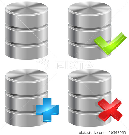 Metallic database icons isolated on white... - Stock Illustration ...