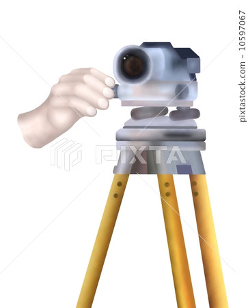 A Dumpy Level on A Tripod with Worker Behind - Stock Illustration ...