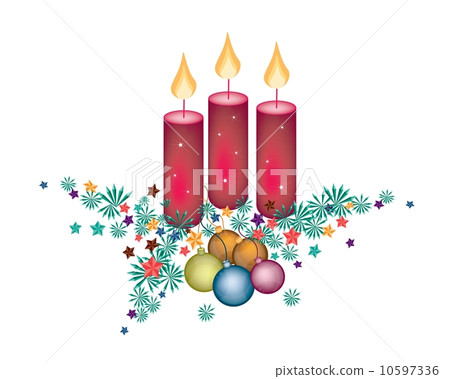 Christmas Candles Decoration on Fir Twigs and... - Stock Illustration ...