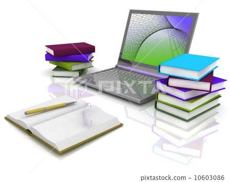 Laptop, books and others tools for work - Stock Illustration [10603086 ...