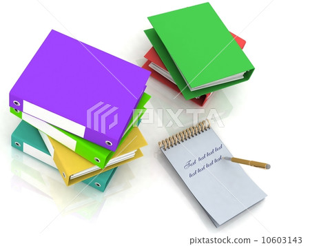 folders and notebook with a pen on a white... - Stock Illustration ...
