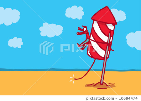 Man tied to fireworks about to lift off - Stock Illustration [10694474 ...